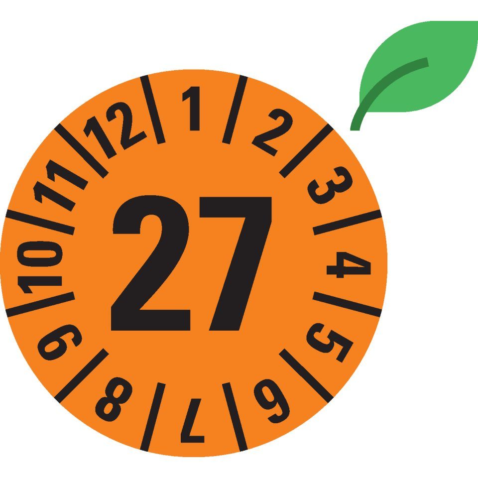 Dreifke Hinweisschild Dreifke® Prüfplakette 27, orange, ökologische Folie, selbstklebend, Ø 30mm ...
