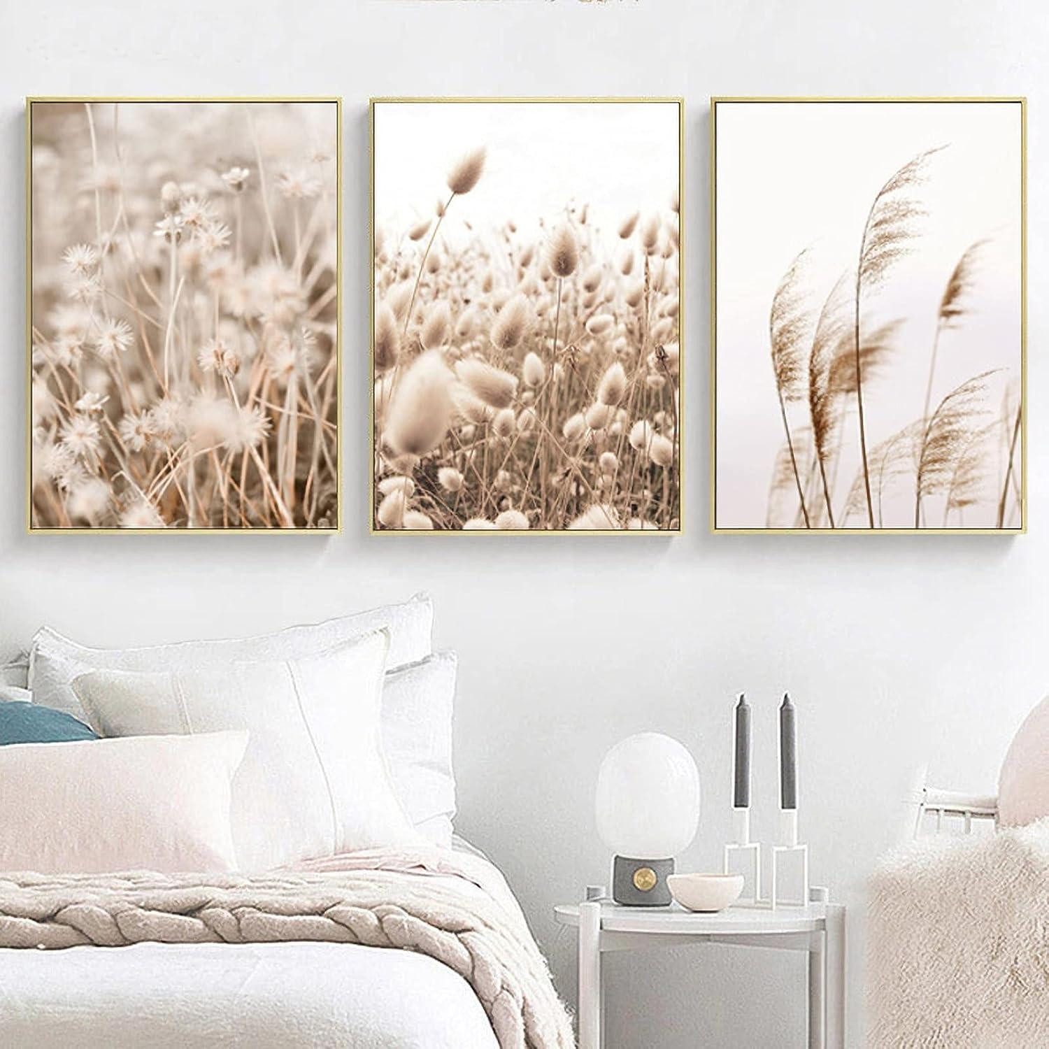 SWECOMZE Poster Poster Set Beige Pampas Wandbilder 3 Bilder Modern Wohnzimmer, Print