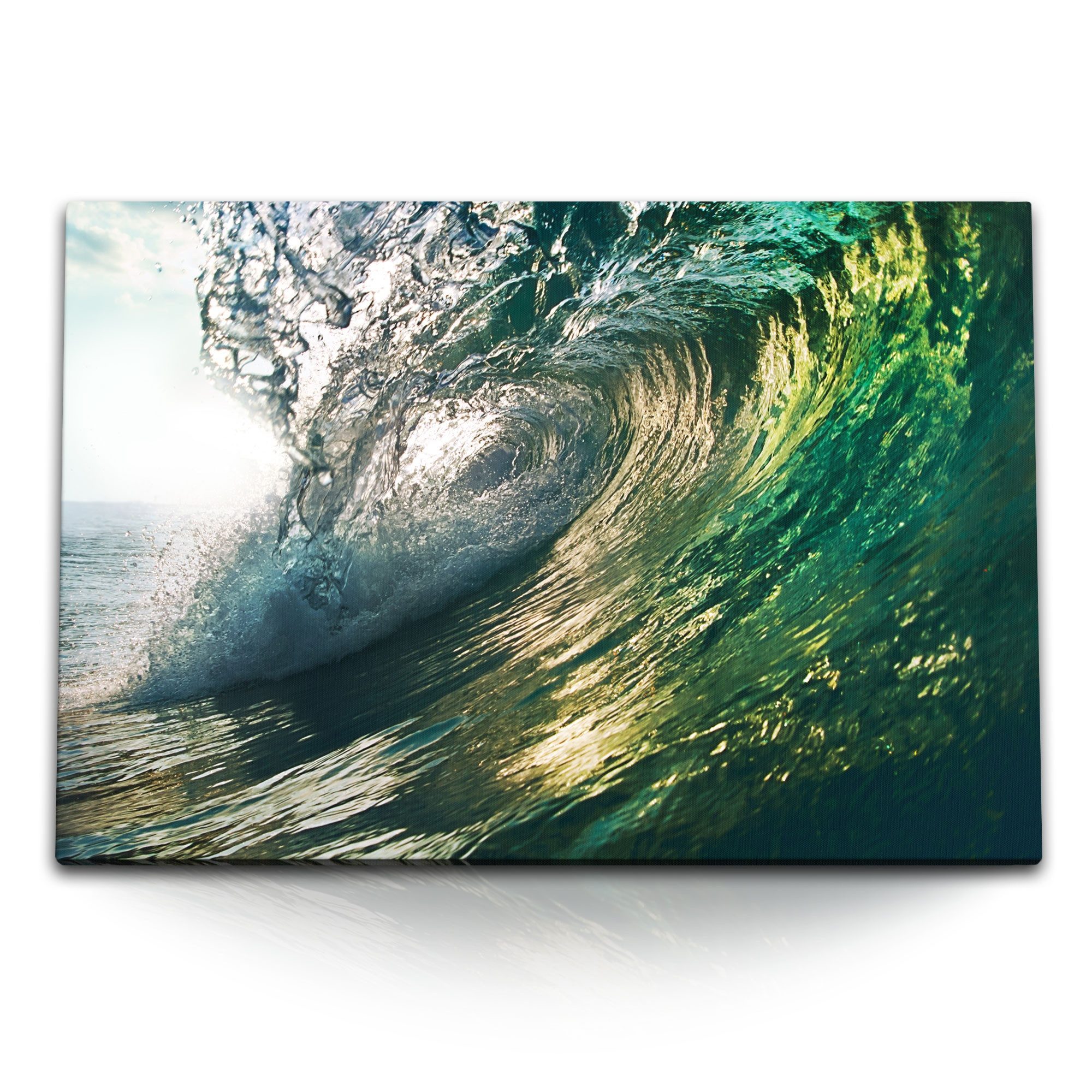 Sinus Art Leinwandbild 120x80cm Wandbild auf Leinwand Große Welle Ozean Surfen Wasser Natur, (1 St)