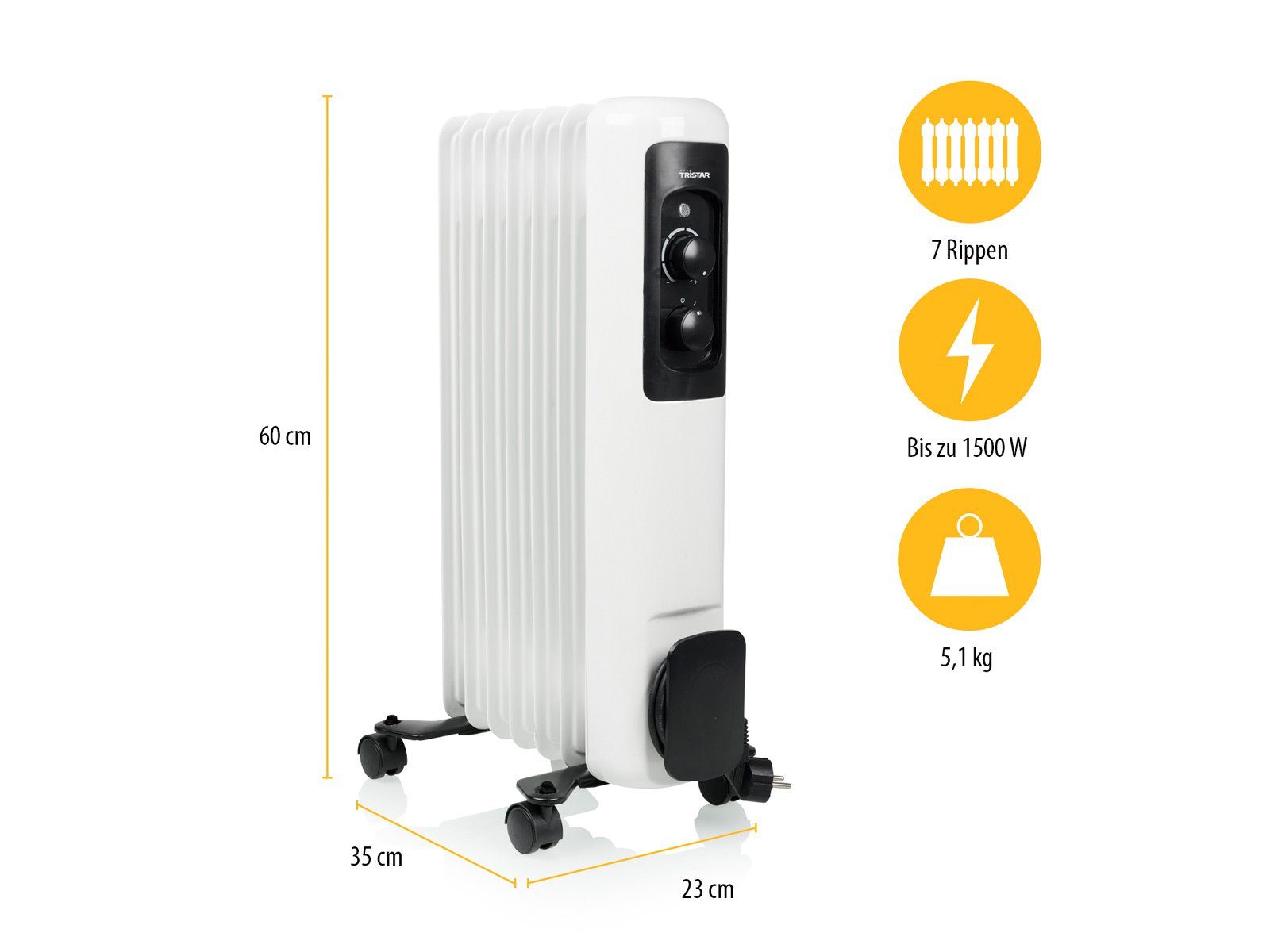 Tristar Ölradiator 1500 W Elektro Heizkörper 7 Rippen Mobile