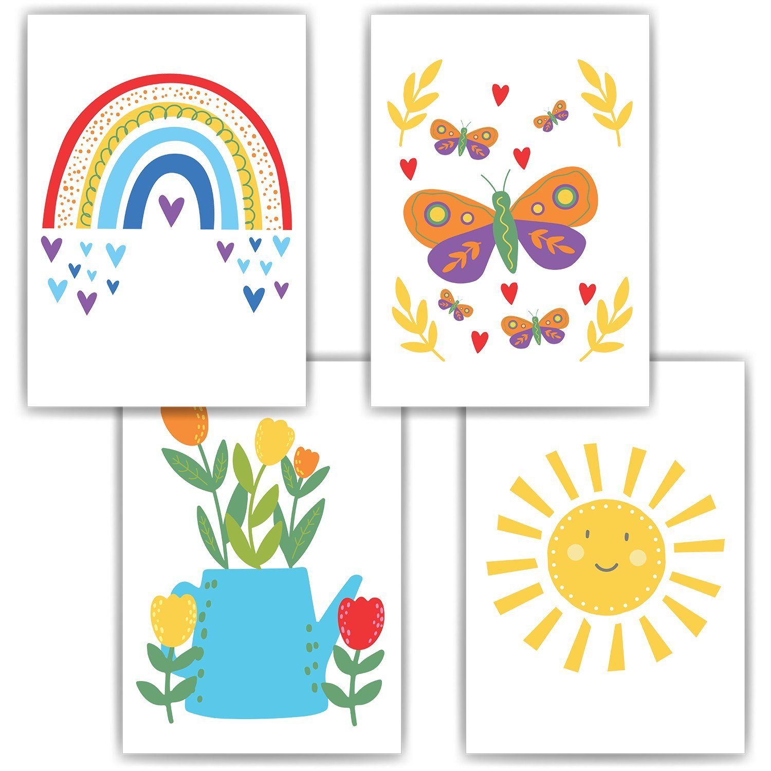 Tigerlino Poster Natur Regenbogen Schmetterling 4er Set Kinderzimmer Wandbilder, Print