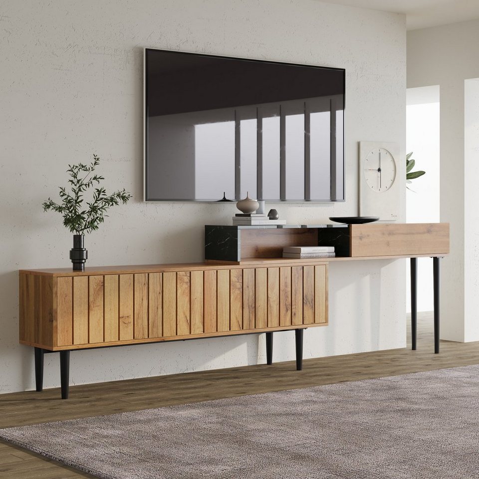 Merax Lowboard Mit Tischplatte In Marmoroptik Und Metallbeine Tv