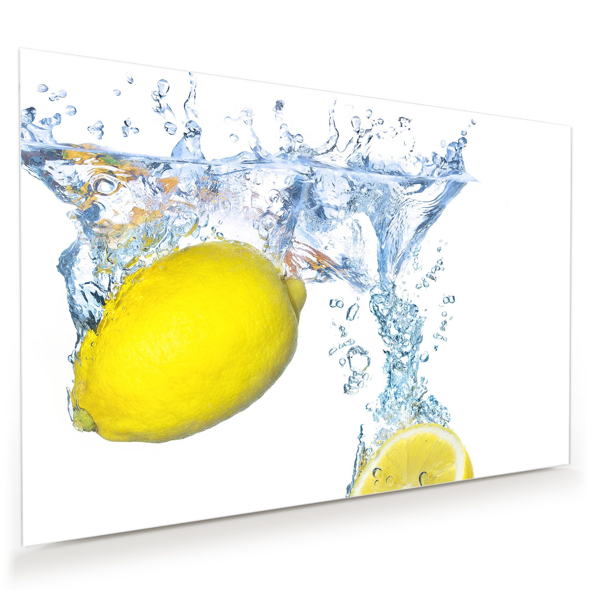 Primedeco Glasbild Wandbild Zitronen Fallen In Wasser Mit Aufhängung