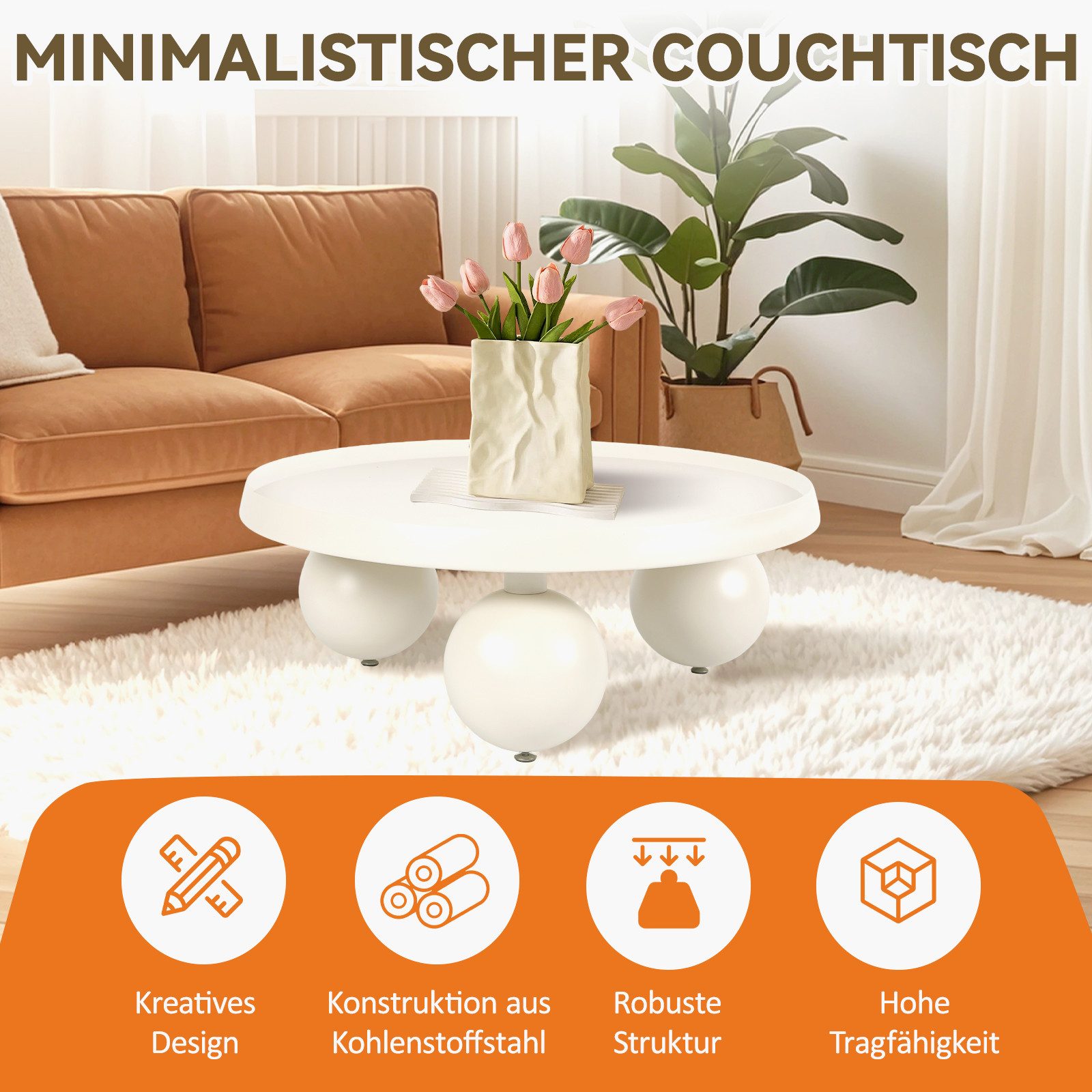 TWSOUL Couchtisch Runde Moderner Wohnzimmertisch Beistelltisch, Metall ...