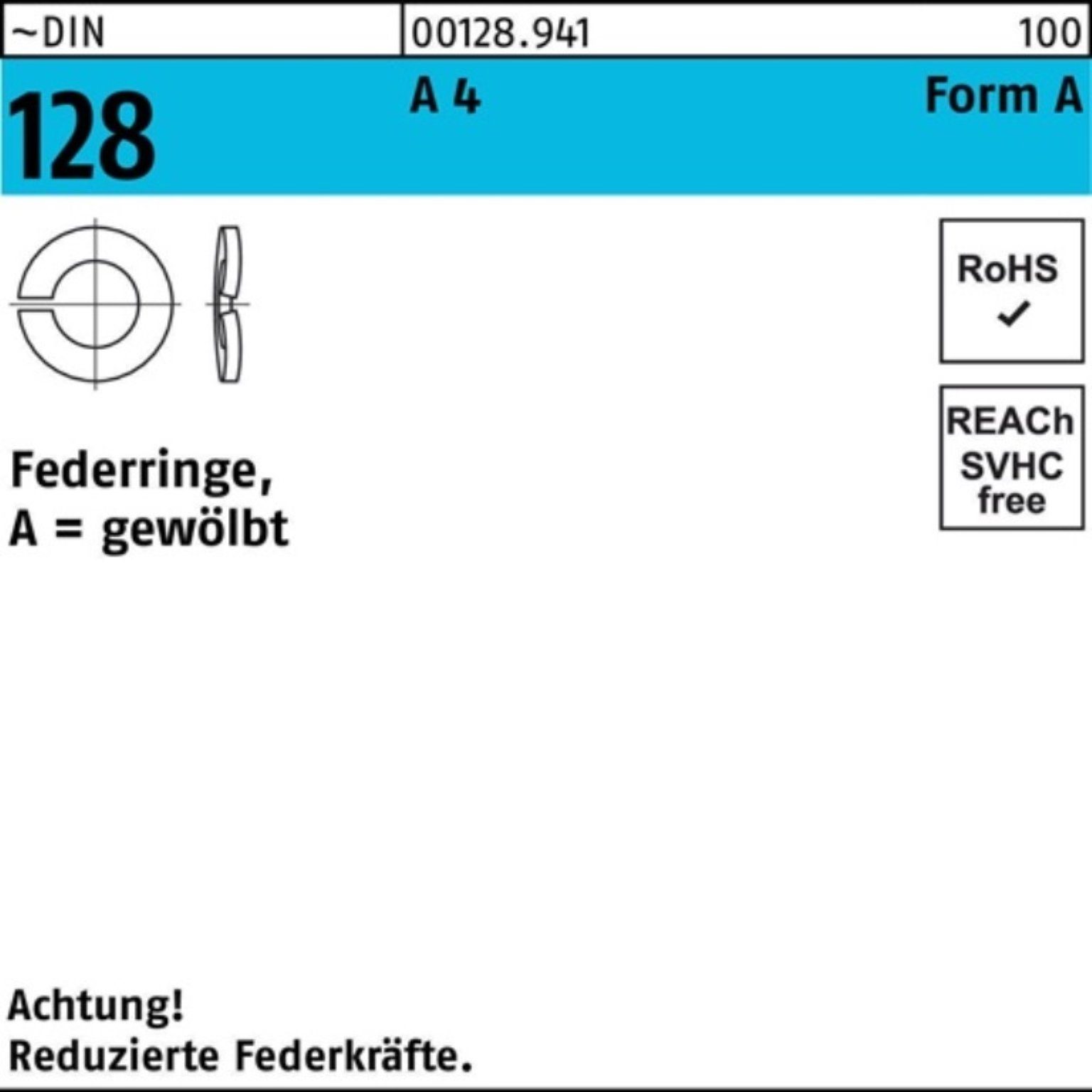 Reyher Federring 100er Pack Federring DIN 128 A 8 A 4 100 Stück~DIN 128 A 4 Form A Fed