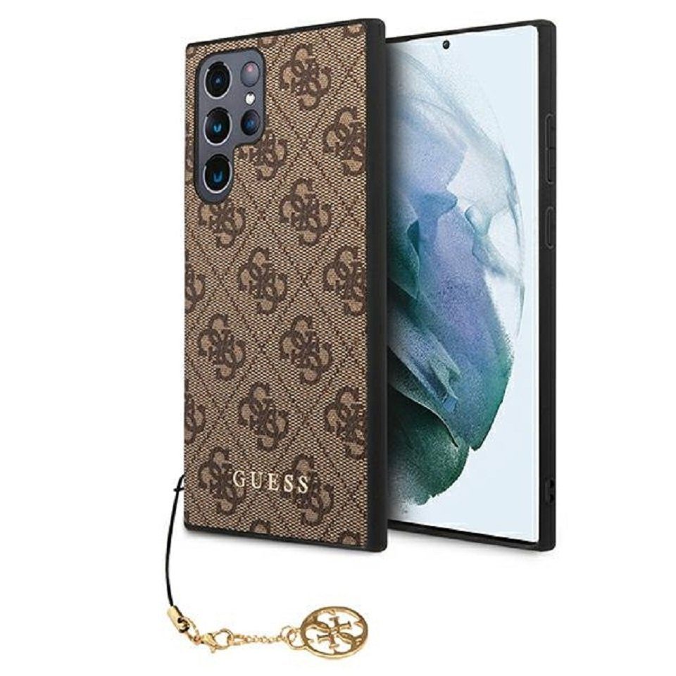 Guess Handyhülle Case Samsung Galaxy S22 Ultra Kunstleder Braun Kette
