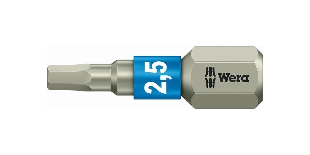 Wera Bit-Set Bit 3840/1 TS DIN3126-D6,3/ISO1173 Sechskant SW2,5mm L.25mm Edelstahl Torsion Hex ...