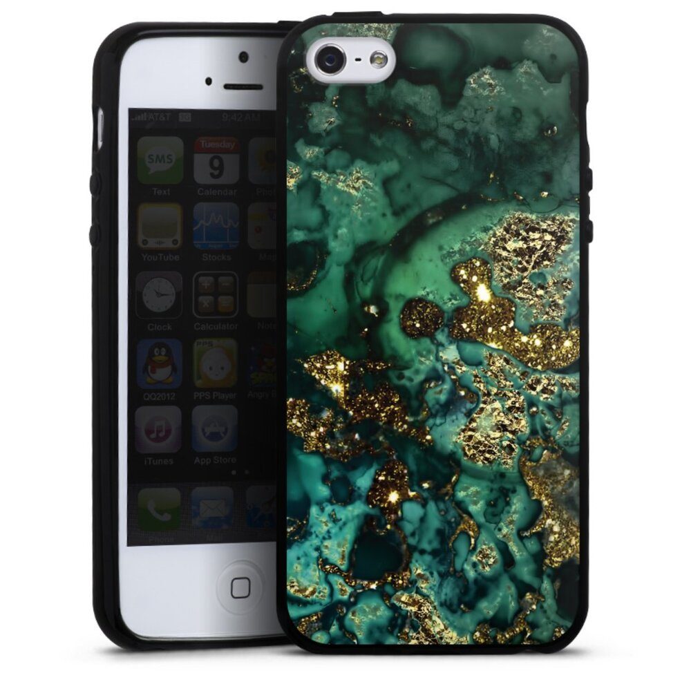 Deindesign Handyhülle Cyan Glitter Marble Look Hülle Marmor Glitzer