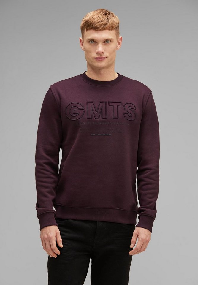 STREET ONE MEN Sweatshirt in Unifarbe, Stickerei Wording Print STREET ONE MEN Sweatshirt in Unifarbe, Stickerei Wording Print