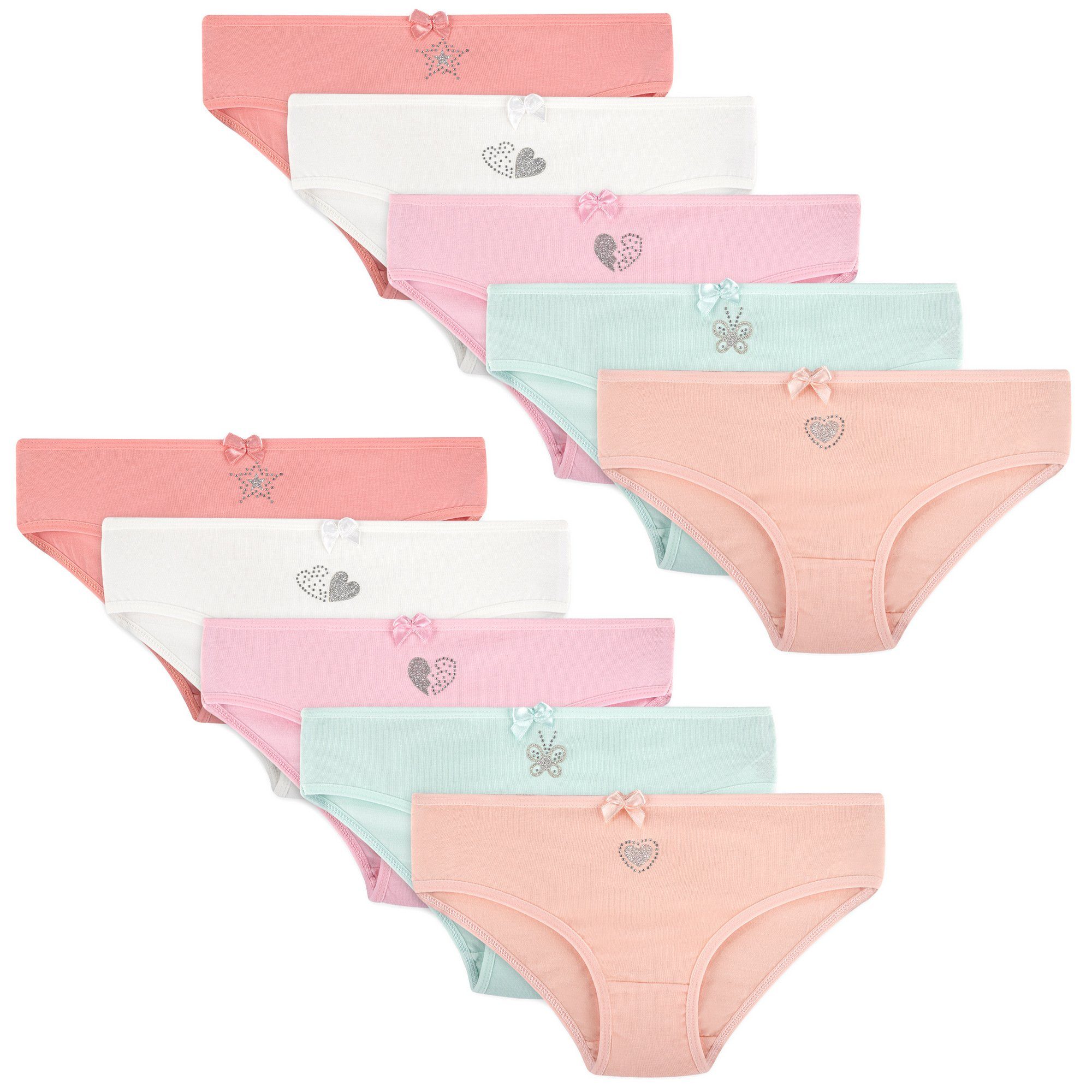 Loreza Slip 10er Set Mädchen Slips Strass Bunt Spar Packung 10 St