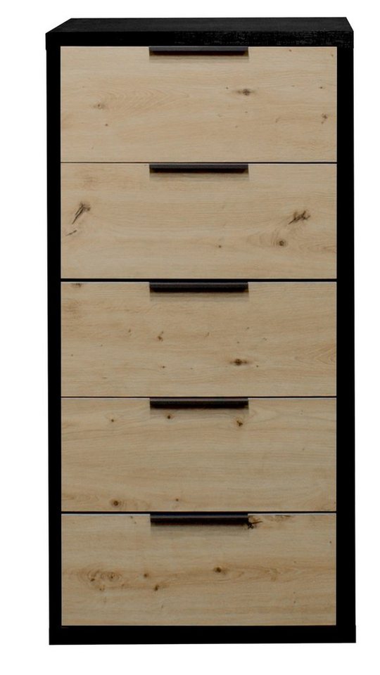 Möbelando Kommode Clyde Bxhxt 64x110x45 Cm In Flamed Wood Black