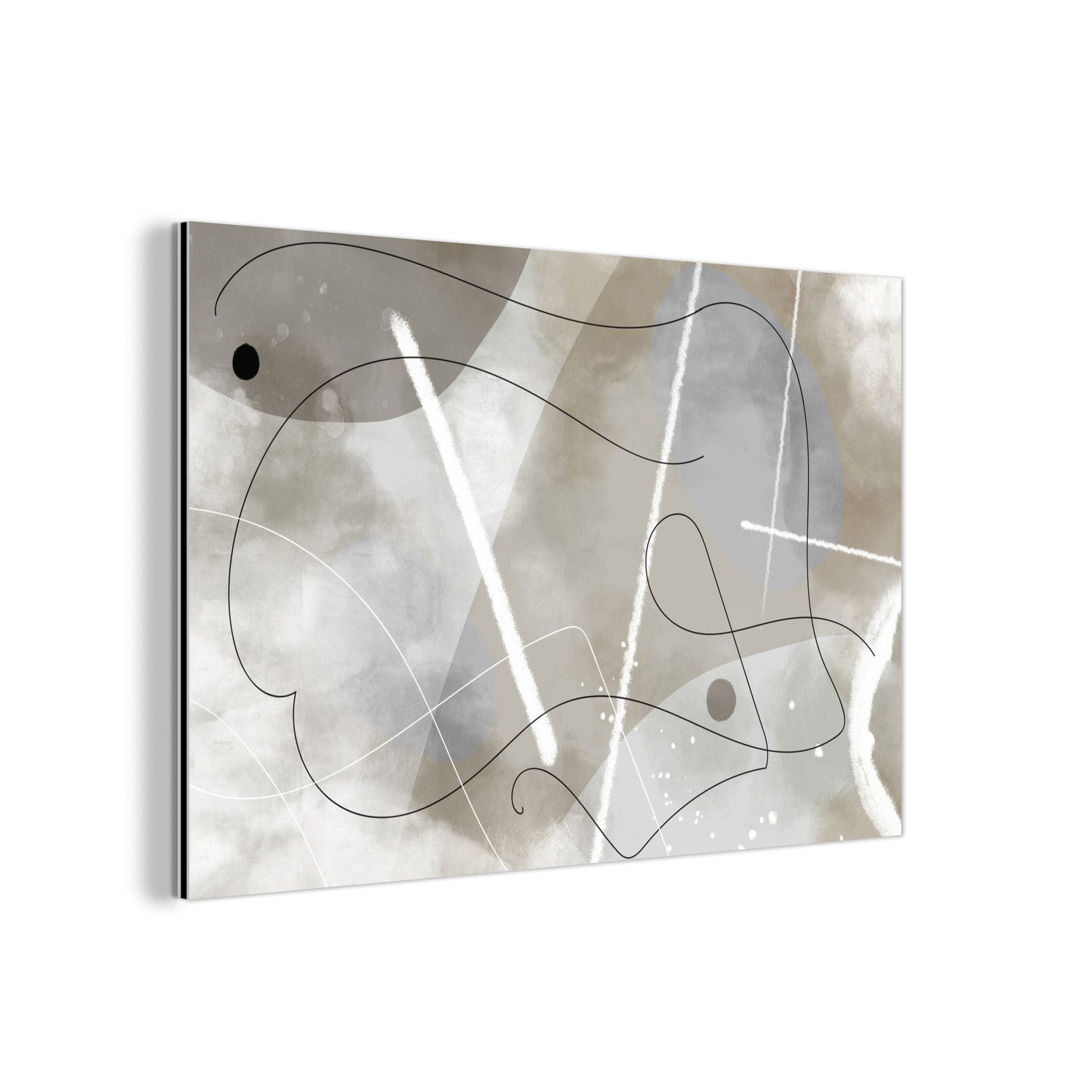 Muchowow Metallbild Linienkunst Grau Abstrakt Fotodruck 1 St