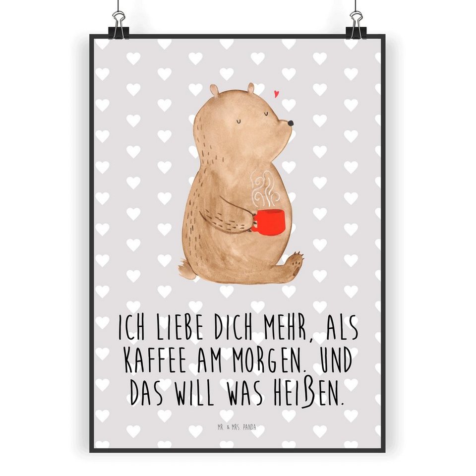 Mr And Mrs Panda Poster Din A5 Bär Morgenkaffee Grau Pastell