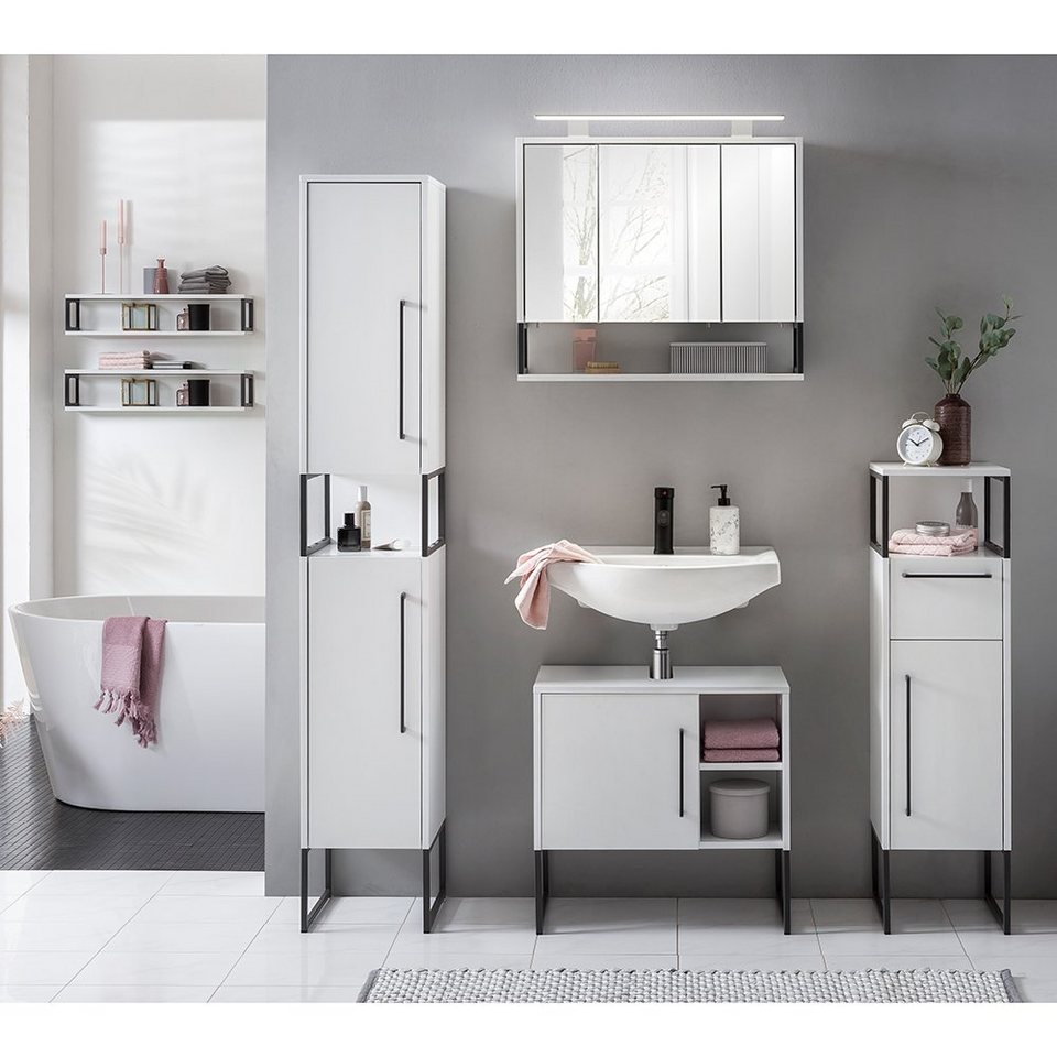 Lomadox Badmöbel Set Limoges Spar Set 6 St Weiß Badezimmer