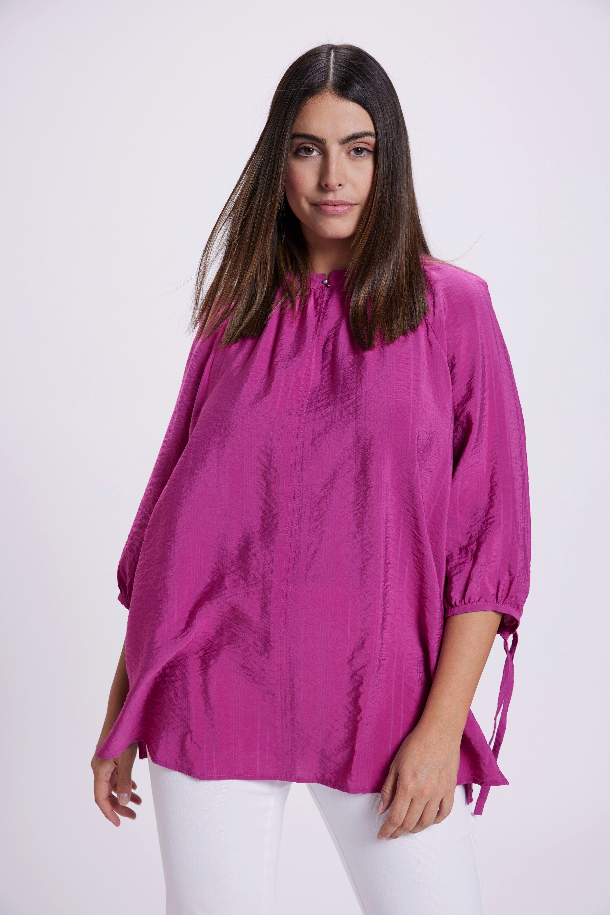 Ulla Popken Longbluse Bluse Gehämmerte Struktur Stehkragen 34 Arm