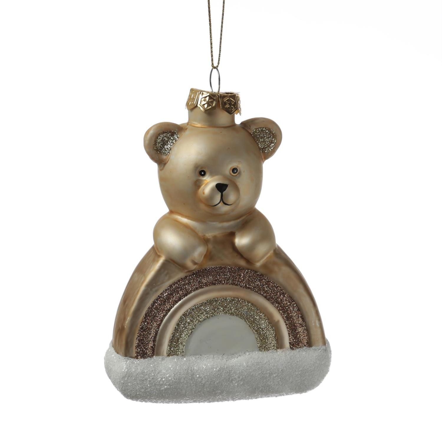 MARELIDA Christbaumschmuck Weihnachtsbaumschmuck Teddybär mit Regenbogen Glas H: 13,5cm braun