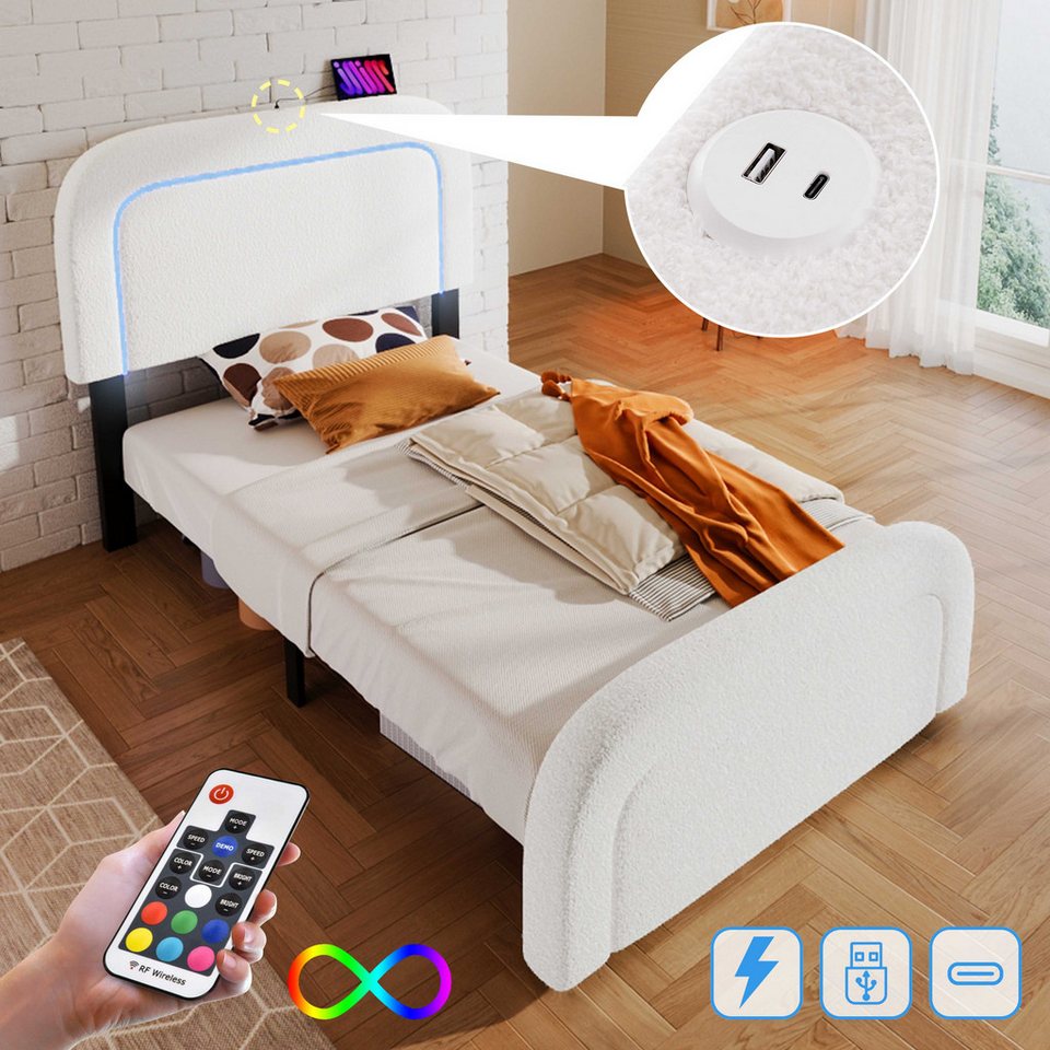 Blingbin Polsterbett Einzelbett Bettgestell 1 Tlg Mit Usb Typ C