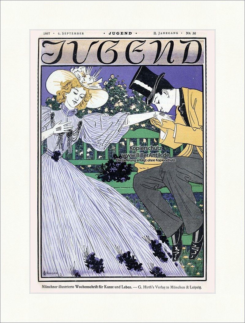 Kunstdruck Titelseite der Nummer 36 von 1897 Otto Eckmann Kuss Mann ...