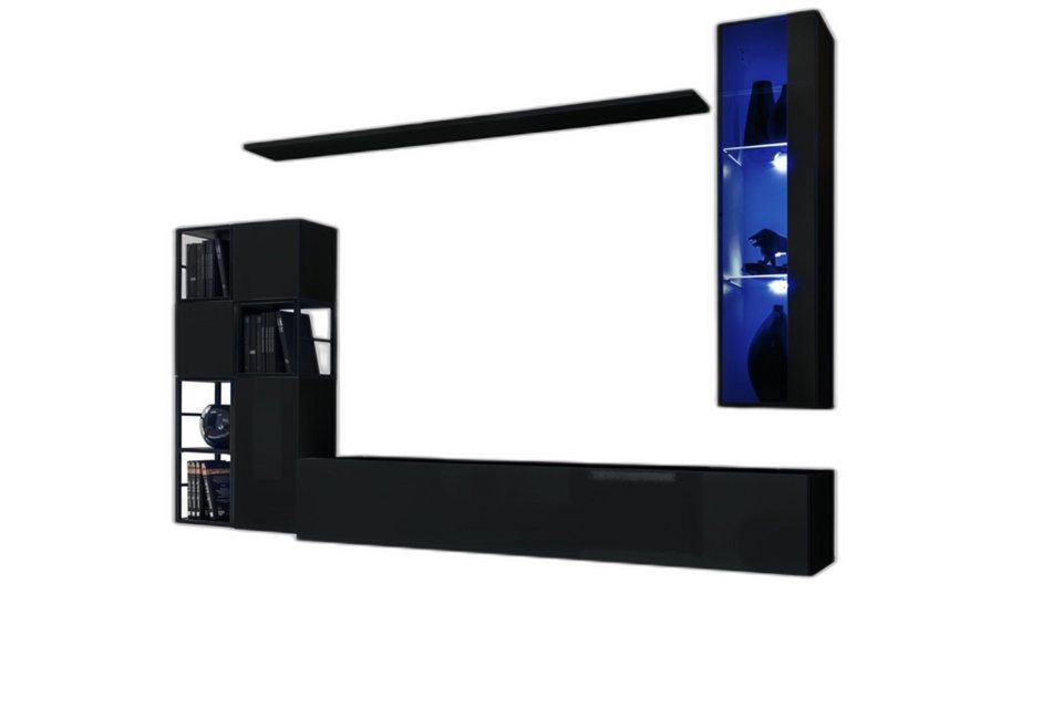 Xlmoebel Wohnwand Schwarze Wohnwand Garnitur 250 Cm Holzmöbel