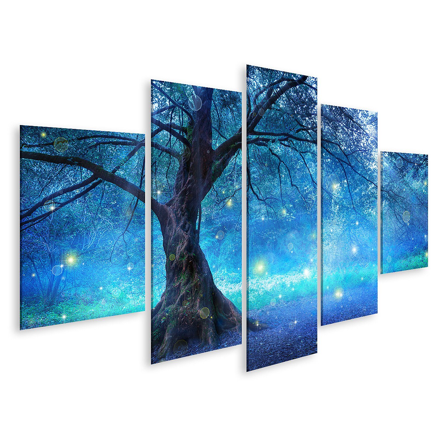 islandburner Leinwandbild Bild auf Leinwand Feenbaum im mystischen Wald Wandbild Poster Kunstdru