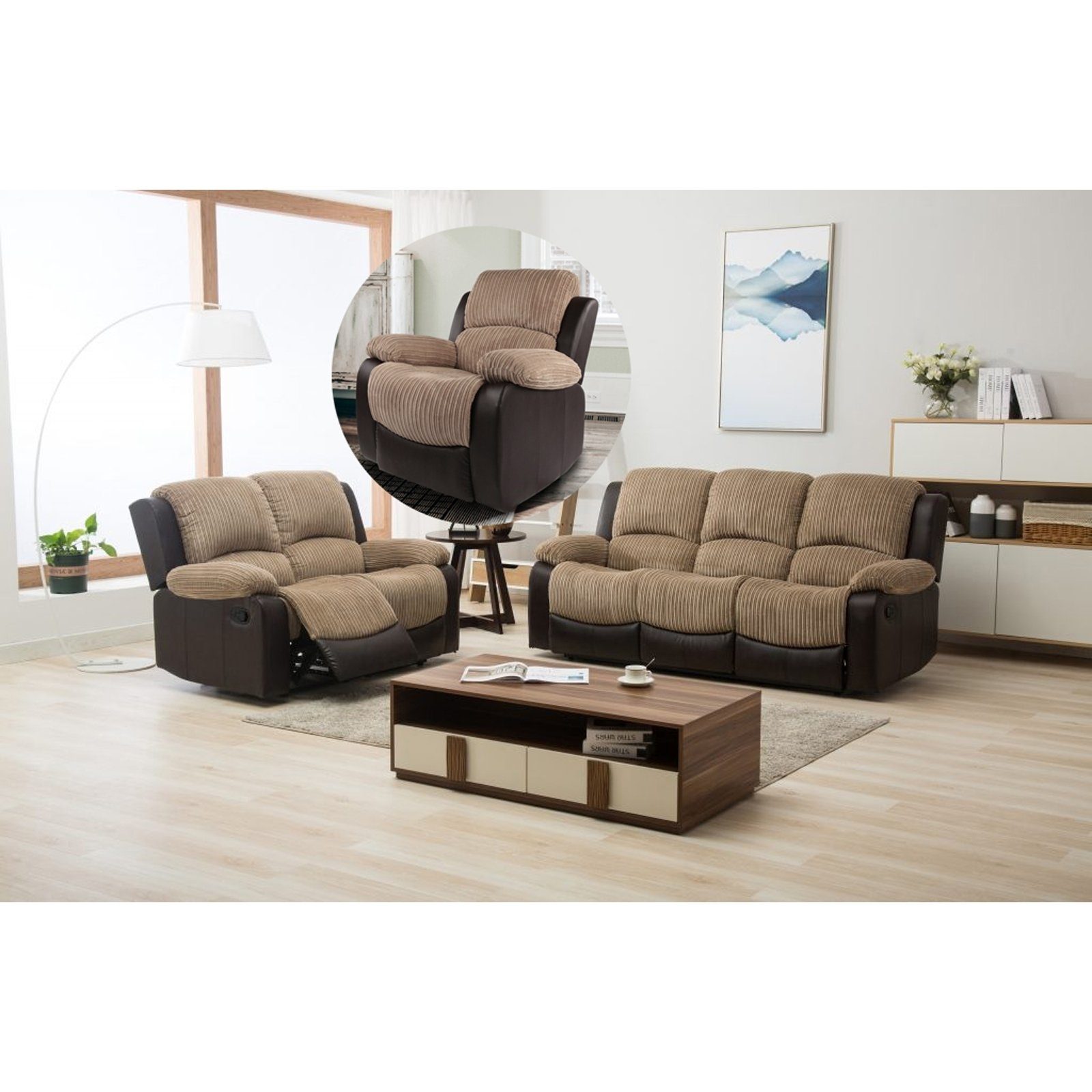 Hti Living Polstergarnitur Sofagarnitur 3 Teilig Karola Braun Set 3
