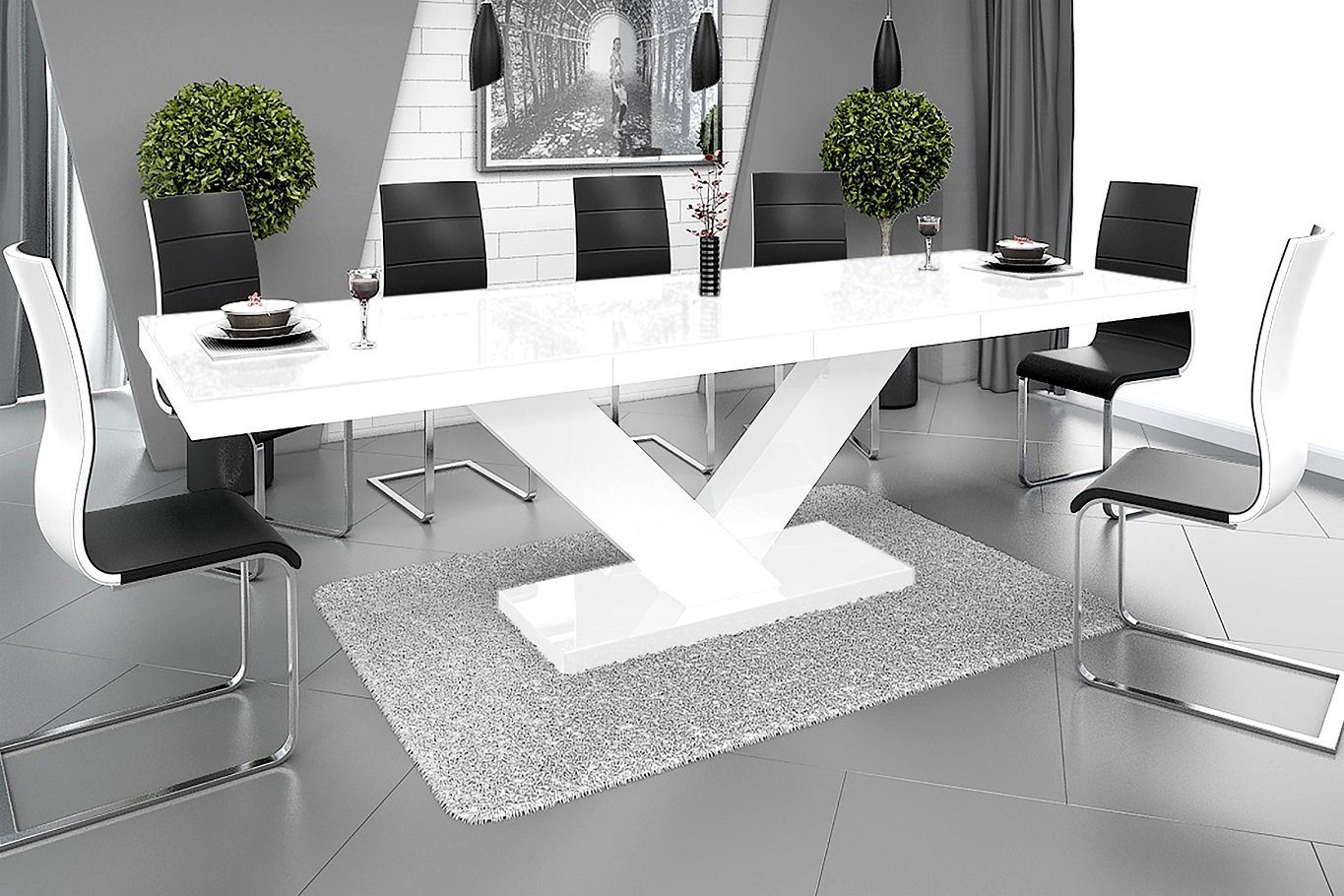 designimpex Esstisch Design Tisch HE-999 Schwarz / Weiß Hochglanz ...