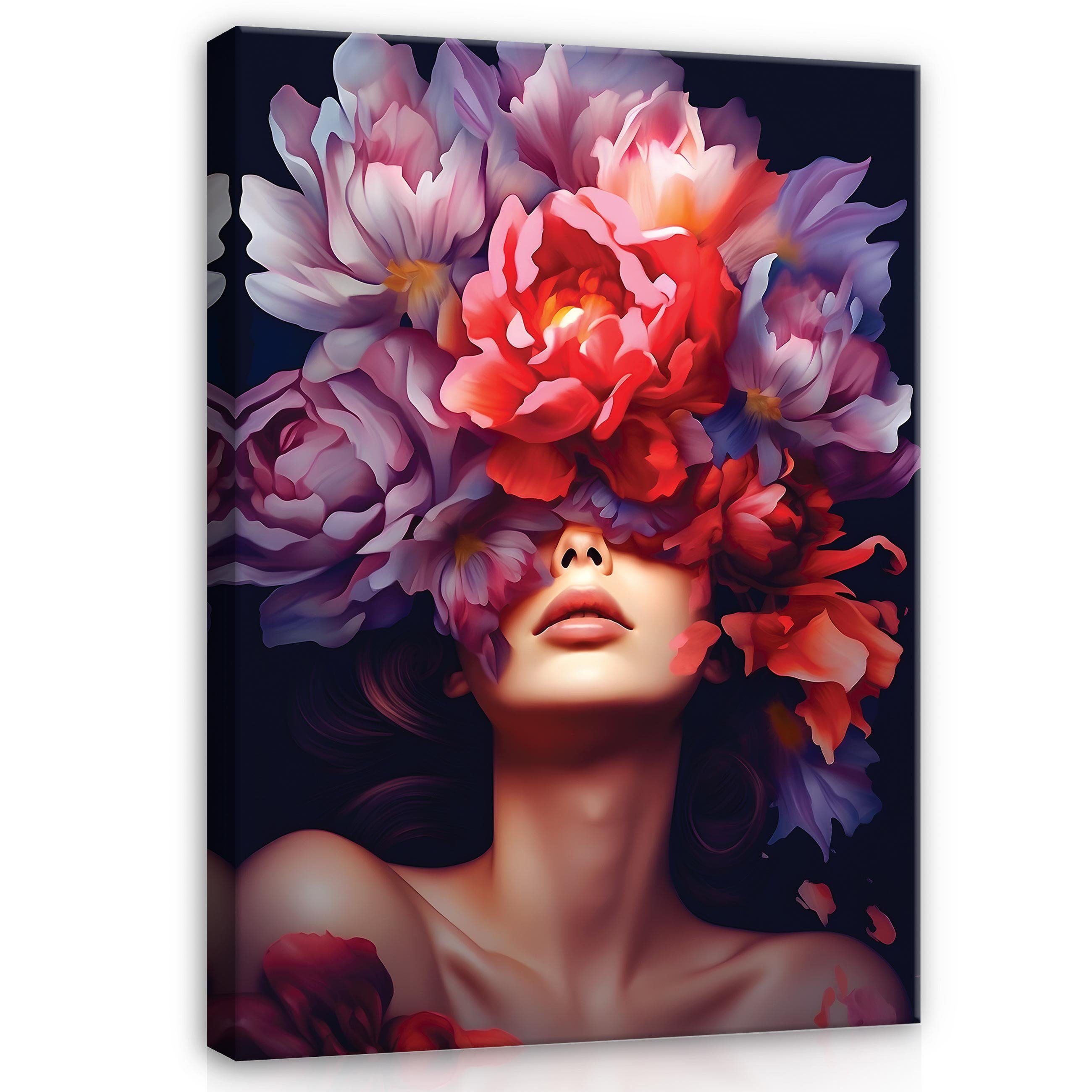 Wallarena Leinwandbild Frau Art Blumen Buntes Kunst Wandbild Xxl