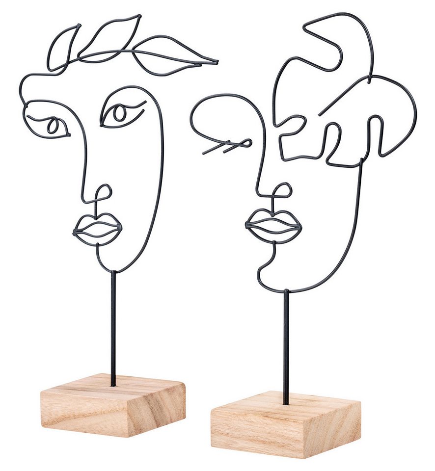 Levandeo® Dekoobjekt 2er Set Deko Gesicht Metall Schwarz Holz