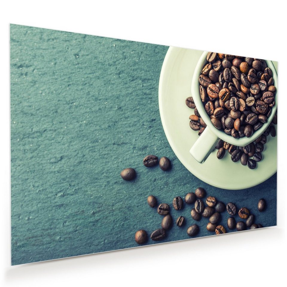 Primedeco Glasbild Wandbild Kaffeebohnen In Tasse Mit Aufhängung Kaffee