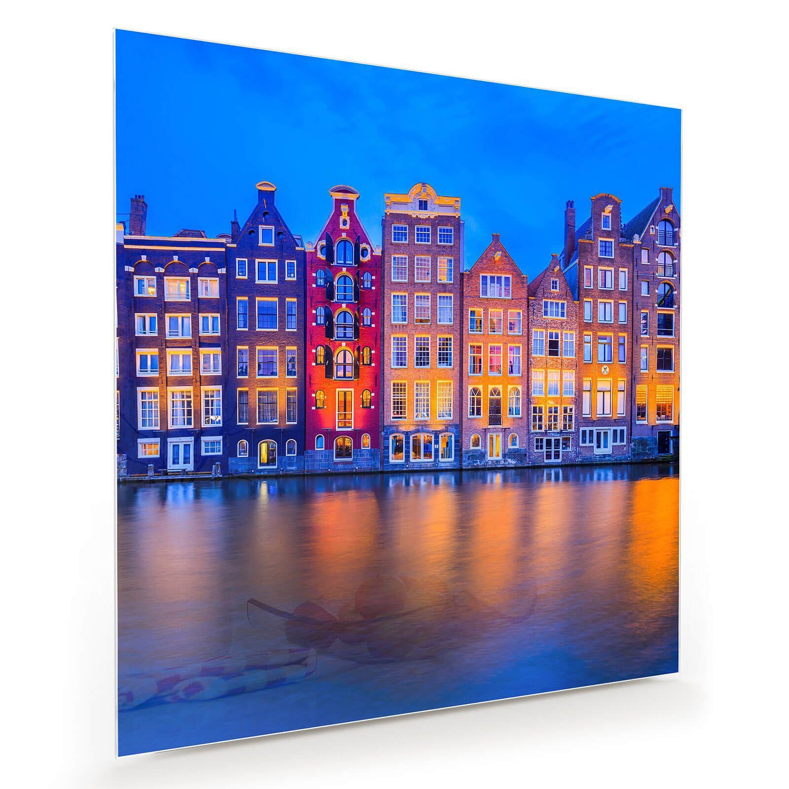 Primedeco Glasbild Wandbild Quadratisch Amsterdam Häuser Damrak