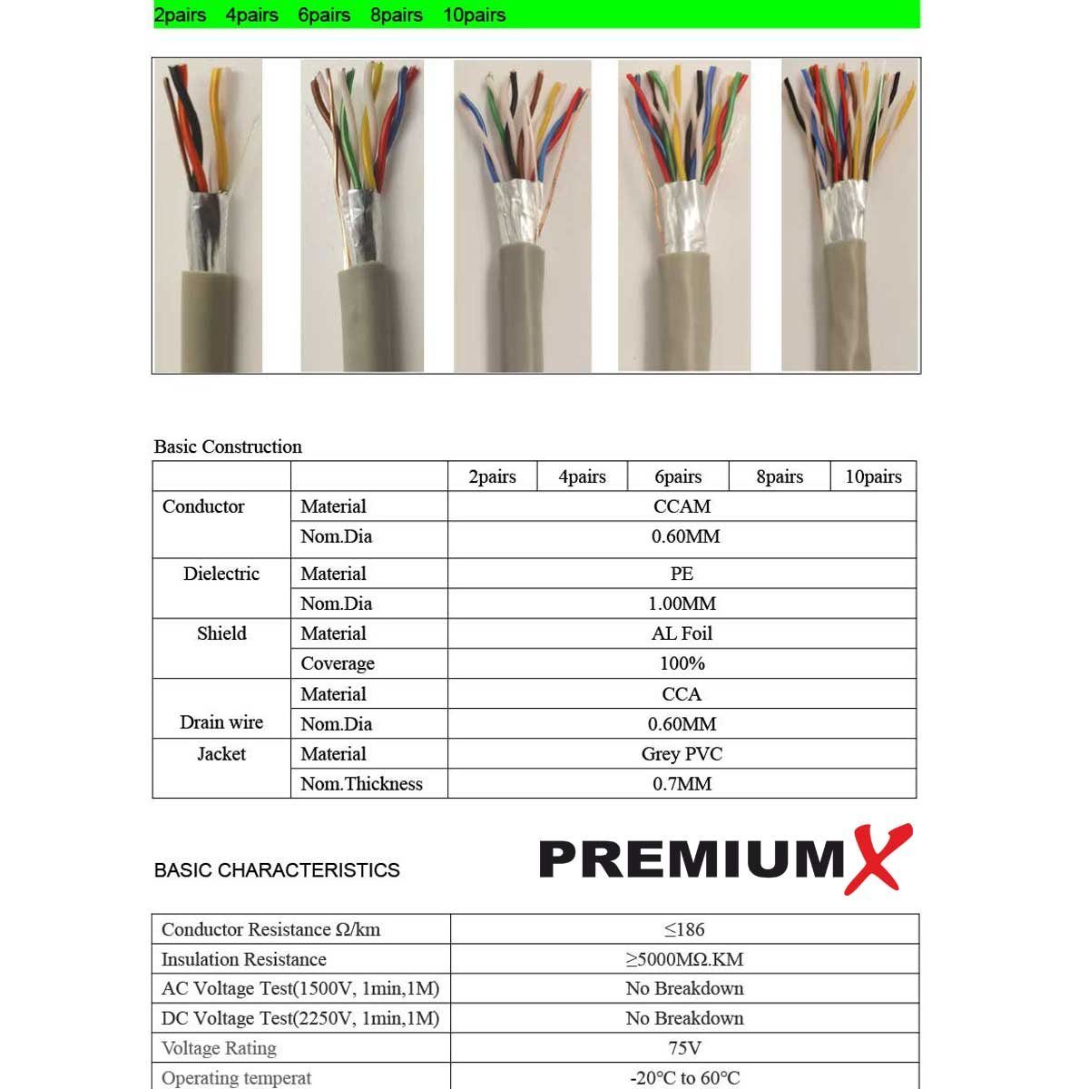 PremiumX 50m Telefonkabel 8x2x0,6mm J-Y(ST)Y Telefonleitung 16-Adern ...