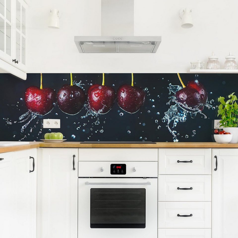 Bilderdepot24 Küchenrückwand Schwarz Dekor Obst Wandpaneel Küche