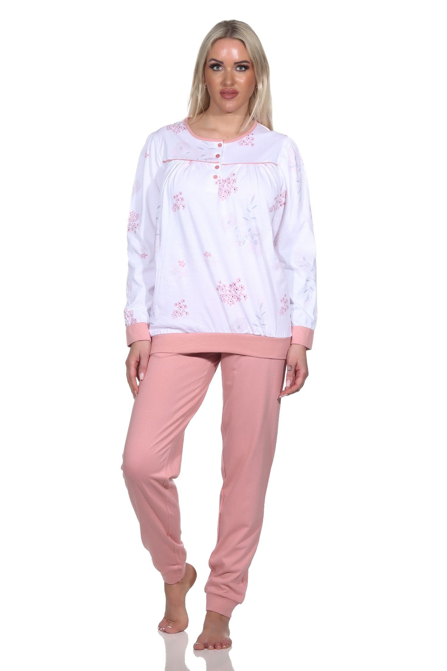 Normann Pyjama Damen Fraulicher Langarm Schlafanzug Mit Bündchen Im