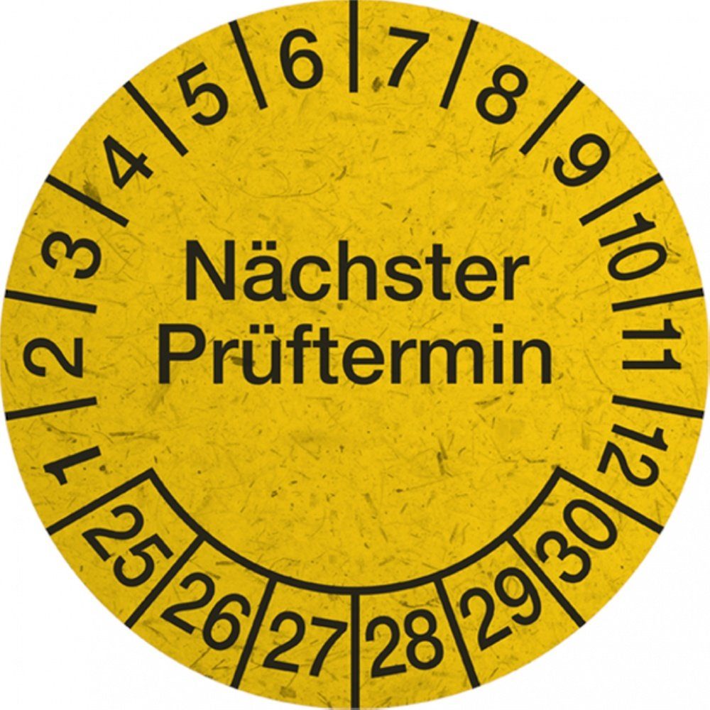 Dreifke Hinweisschild Dreifke® Prüfplakette Nächster Prüftermin ab 25 gelb/schwarz - 30 mm G