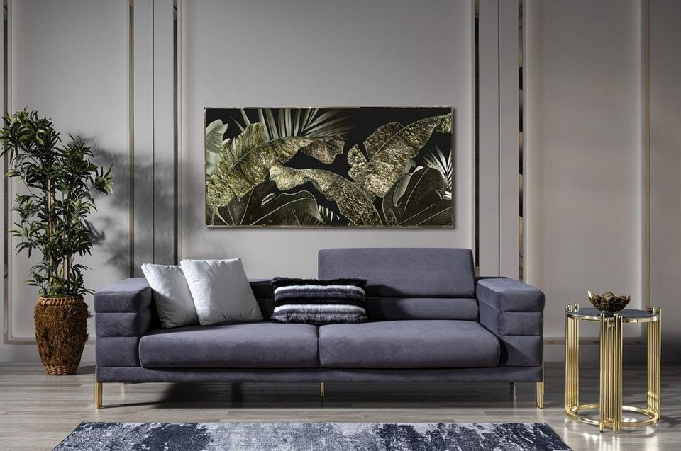 Jvmoebel Sofa Dreisitzer Sofa 3 Sitzer Sofas Stoff Grau Wohnzimmer