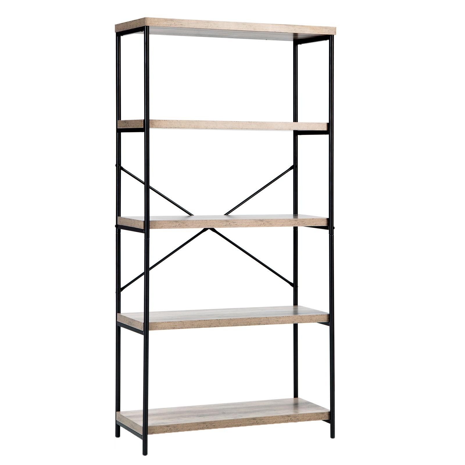 KOMFOTTEU Bücherregal Standregal, mit 5 Ebenen, X-förmige Verstärkungsbalken & Kippschutz, aus ...