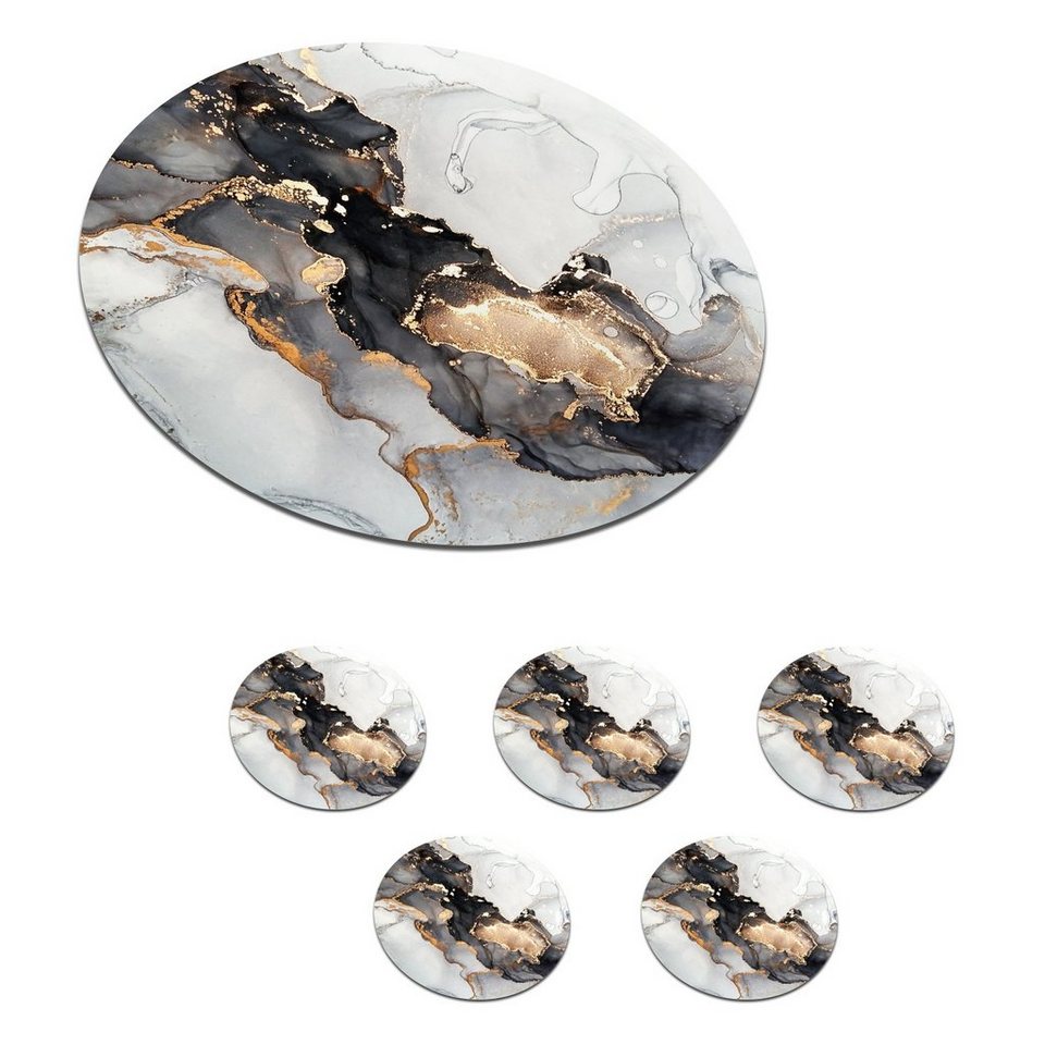 Muchowow Glasuntersetzer Marmor Schwarz Weiß Gold Luxus