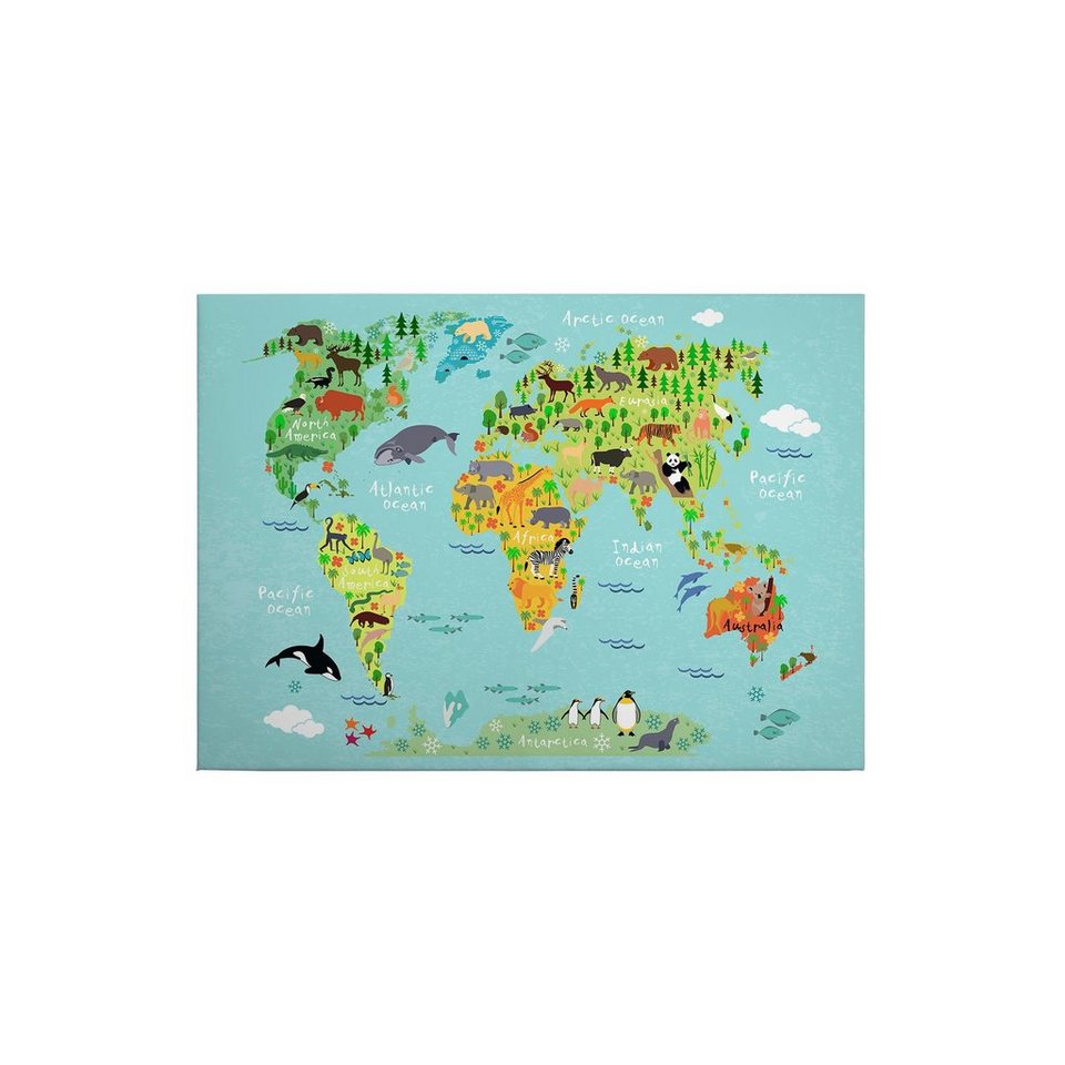 Tadessi Leinwandbild Kinder 50 X 70 Cm Weltkarte Tiere M1 No50349