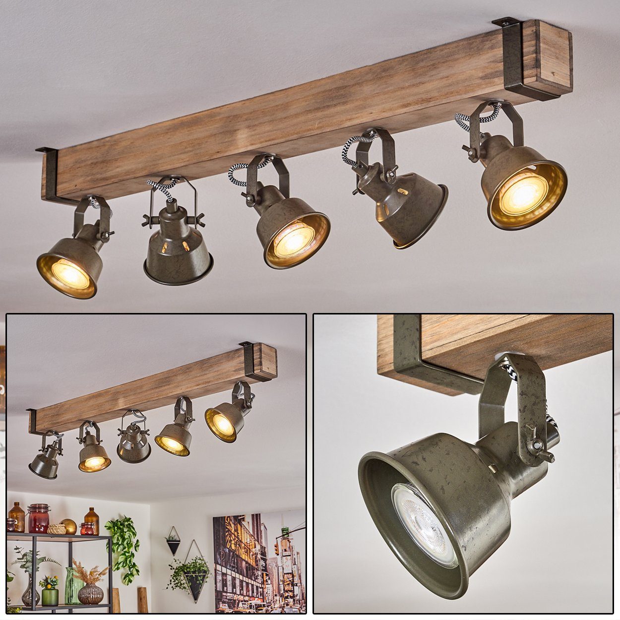 Hofstein Deckenleuchte Moderne Deckenlampe Aus Metallholz In Schwarz