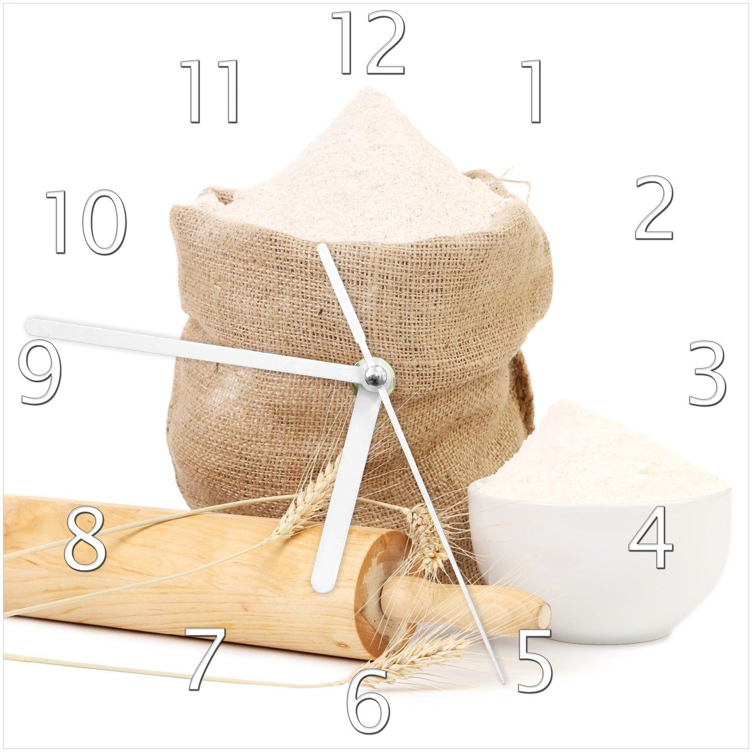 Wallario Wanduhr Backen Ensemble Mit Nudelholz Mehl Sack Ähren Und