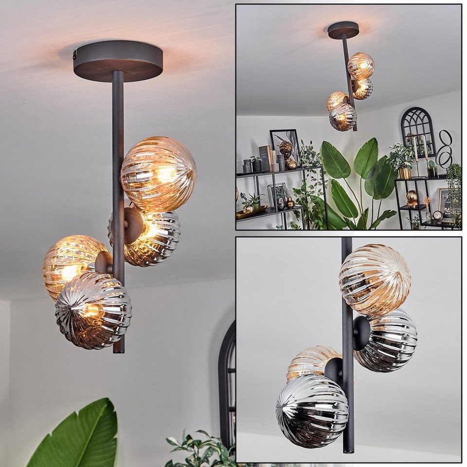 Hofstein Deckenleuchte Deckenlampe Aus Metallriffelglas In Schwarz