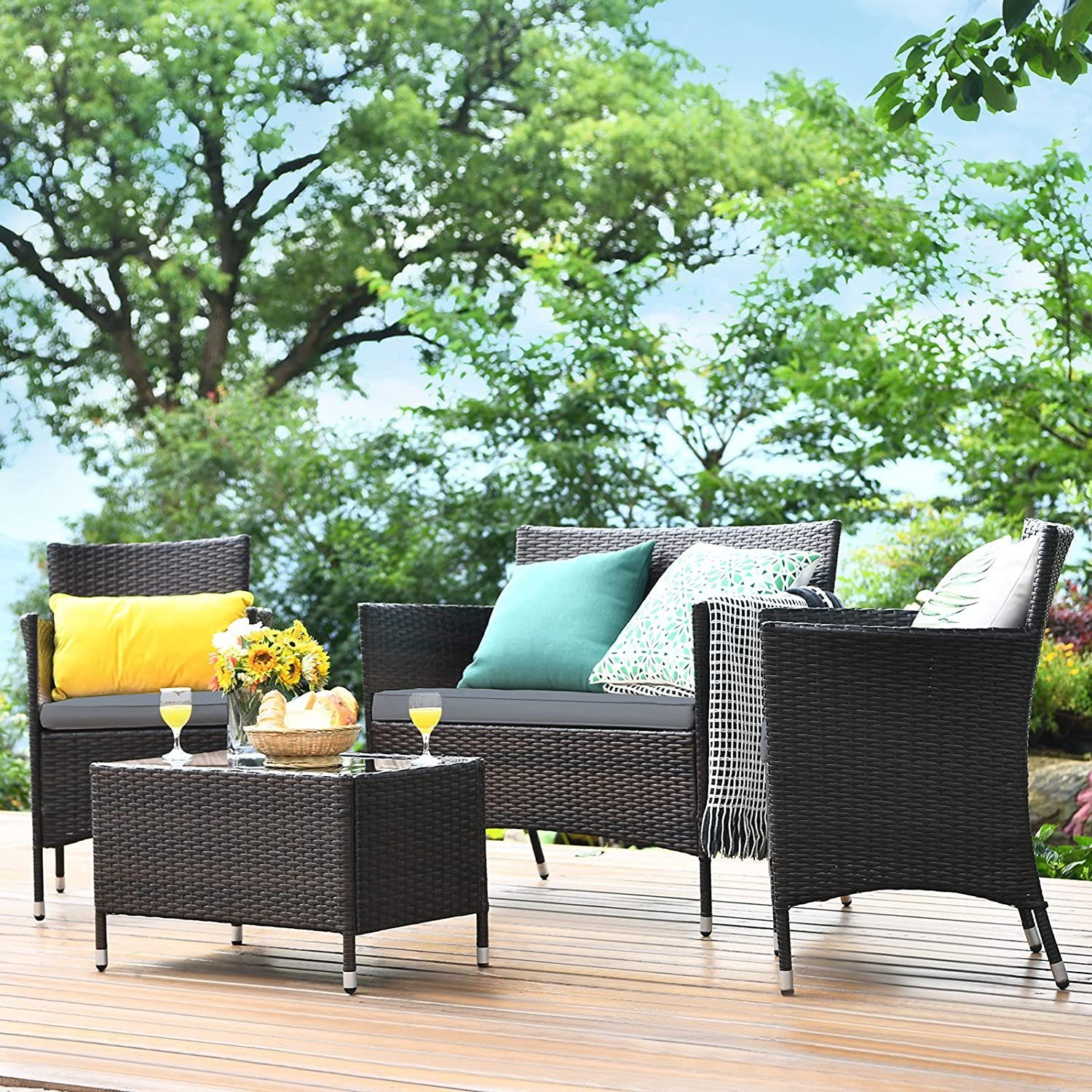 Komfotteu Gartenlounge Set Polyrattan Rattanmöbel Set 4 Tlg