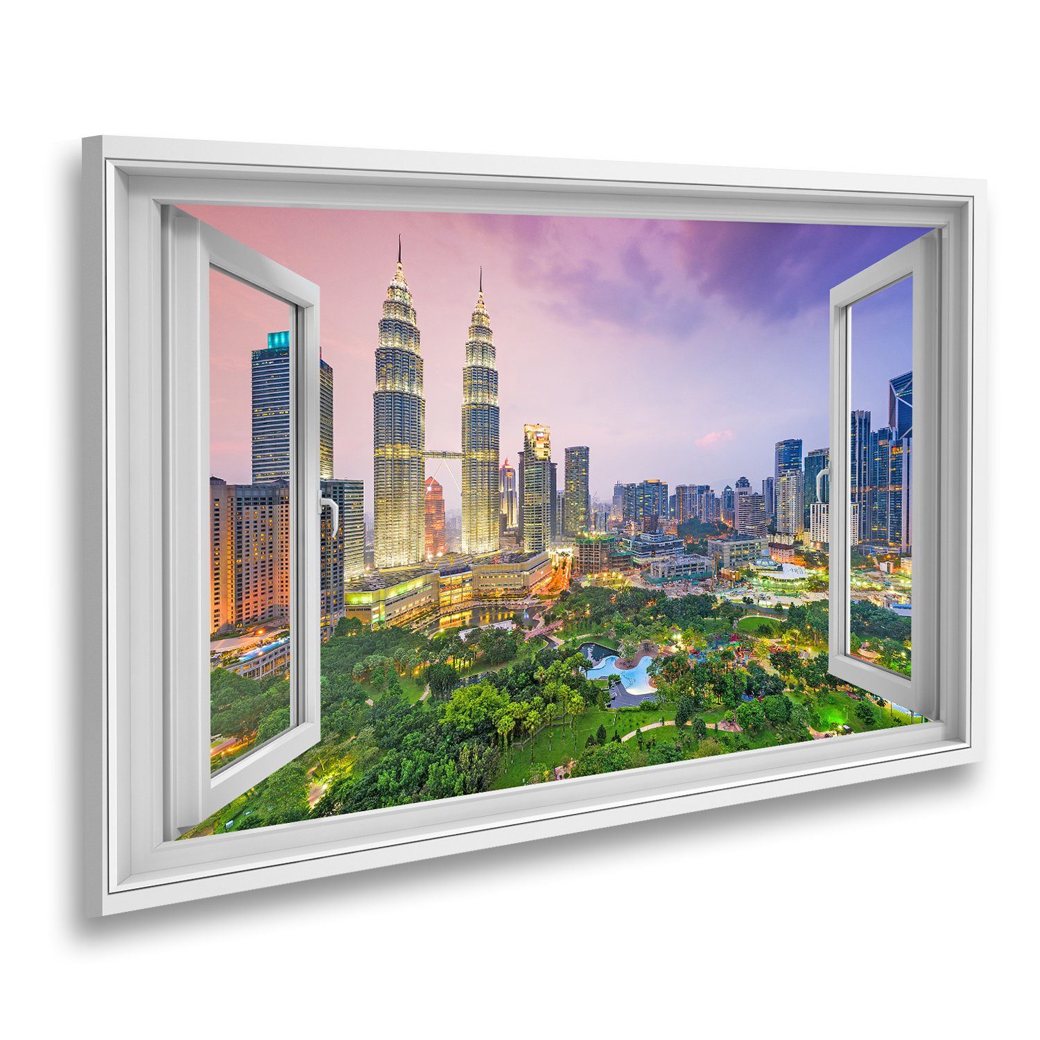 islandburner Leinwandbild Fensterblick Skyline der Stadt Kuala Lumpur Malaysia Sagenhafter Effek