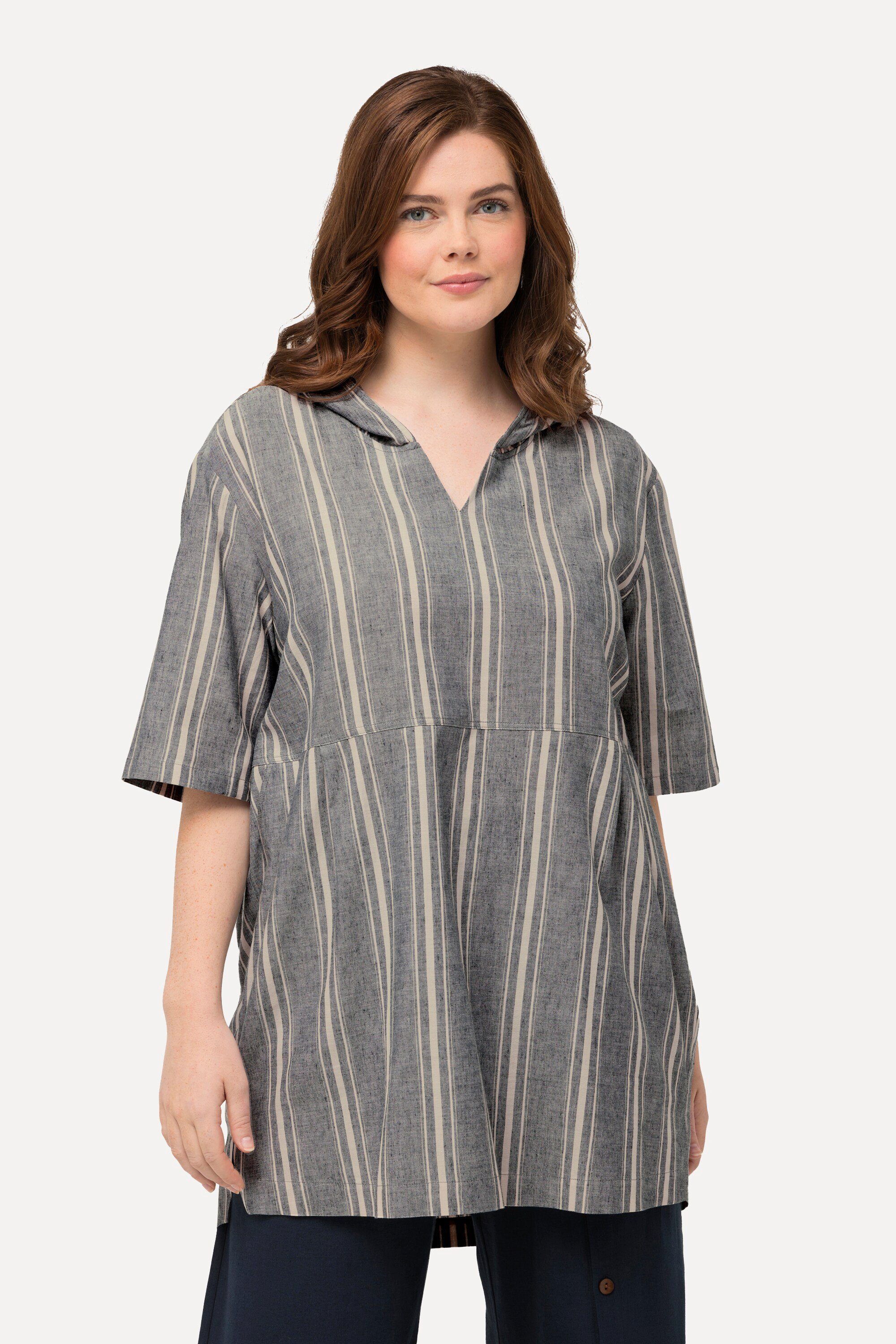 Ulla Popken Tunika Blusen Tunika Streifen Egg Shape Kapuze Halbarm