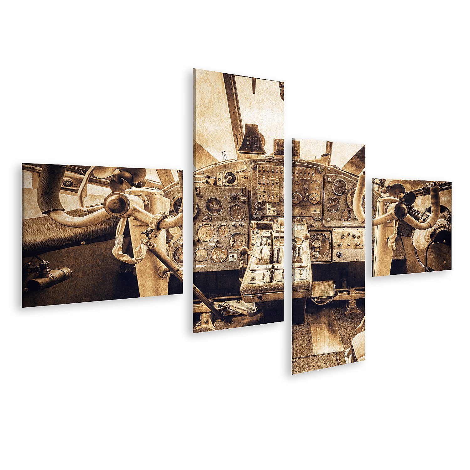 islandburner Leinwandbild Bild auf Leinwand Cockpit Ansicht Alt Retro Flugzeug Vintage Stil ...