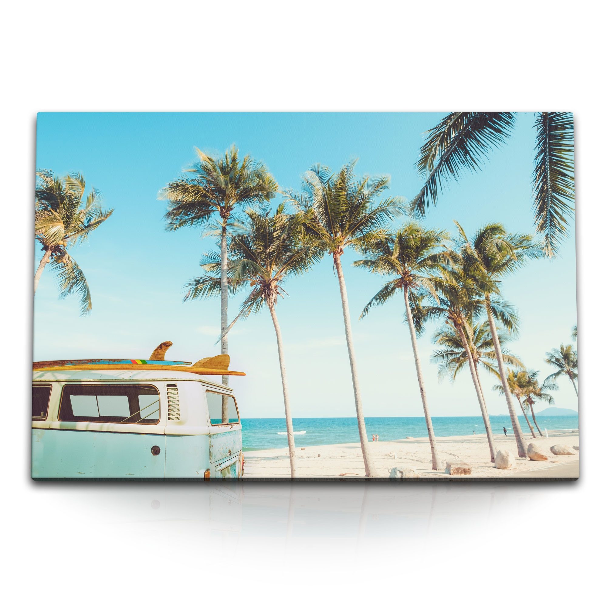 Sinus Art Leinwandbild 120x80cm Wandbild auf Leinwand Kalifornien Surfen Palmen Strand Kleinb ...