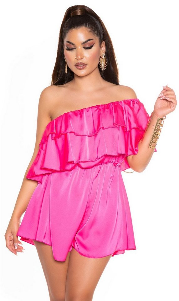 Koucla Overall Sexy Off Shoulder Satin Look Overall Mit Volants
