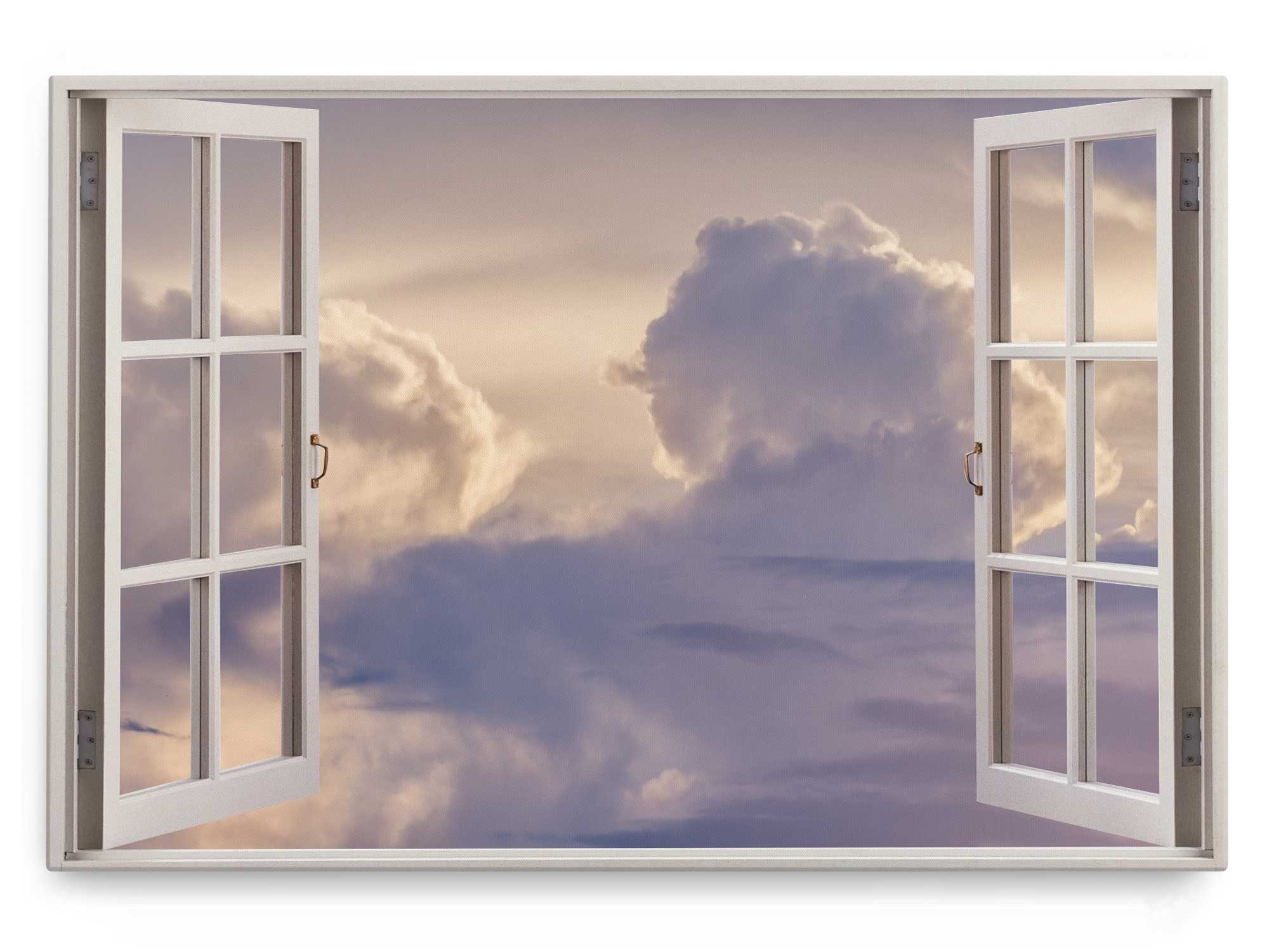 Sinus Art Leinwandbild Wandbild 120x80cm Fensterbild Weiße Wolken Zuckerwolken Himmel, (1 St)