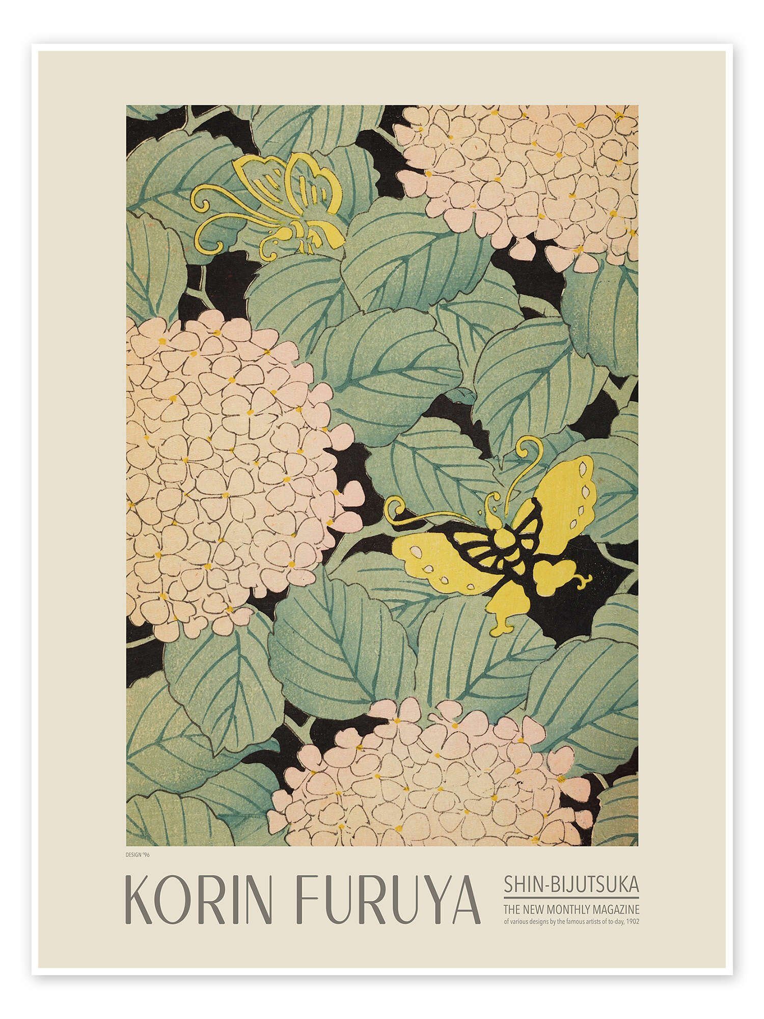 Posterlounge Poster Korin Furuya, Florales Design 96, Shin-bijutsukai, 1902, Wohnzimmer Japandi ...