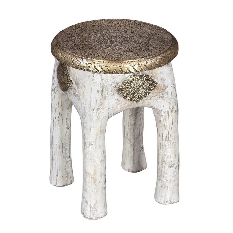 Casa Moro Sitzhocker Orientalischer Hocker Hiya Weiß Höhe 45 X Ø 34 Cm